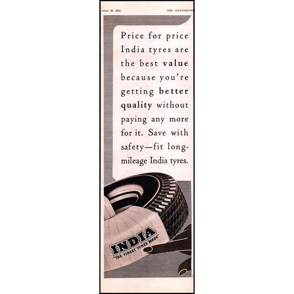 India | Art | 953 India The Finest Tyres Made Tire Vintage Print Ad ...